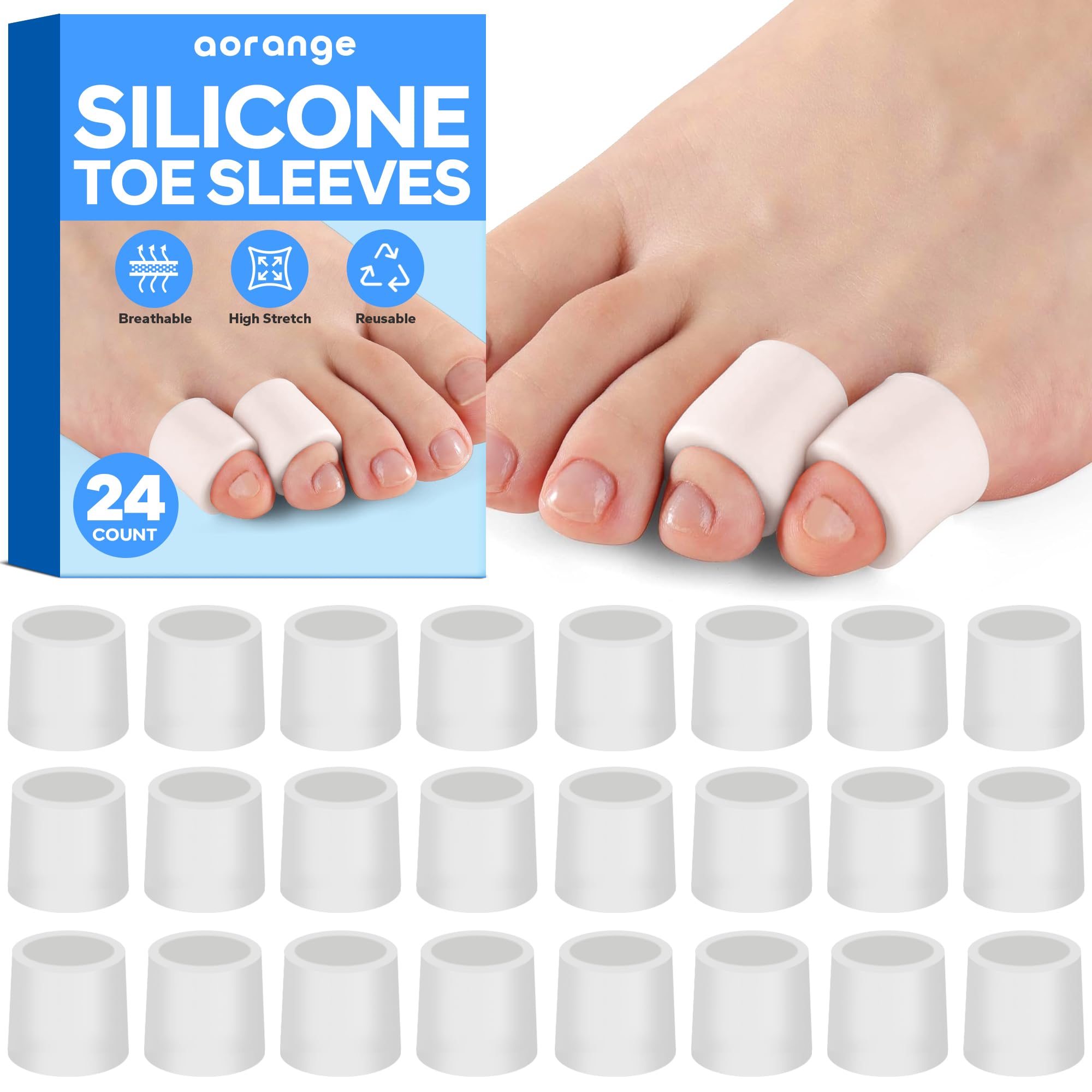 Silicone Toe Sleeves (24 Count) - Pain Relief for Pinky Toe Bunion ...
