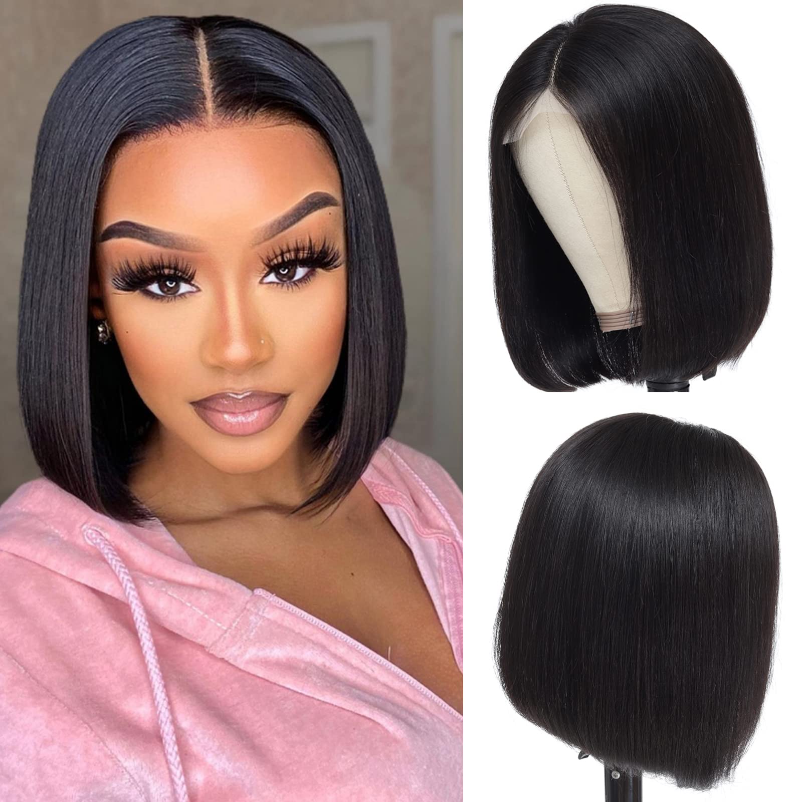 Short Bob Human Hair Wig 10 4x1 Lace Closure Brazilian Straight 150