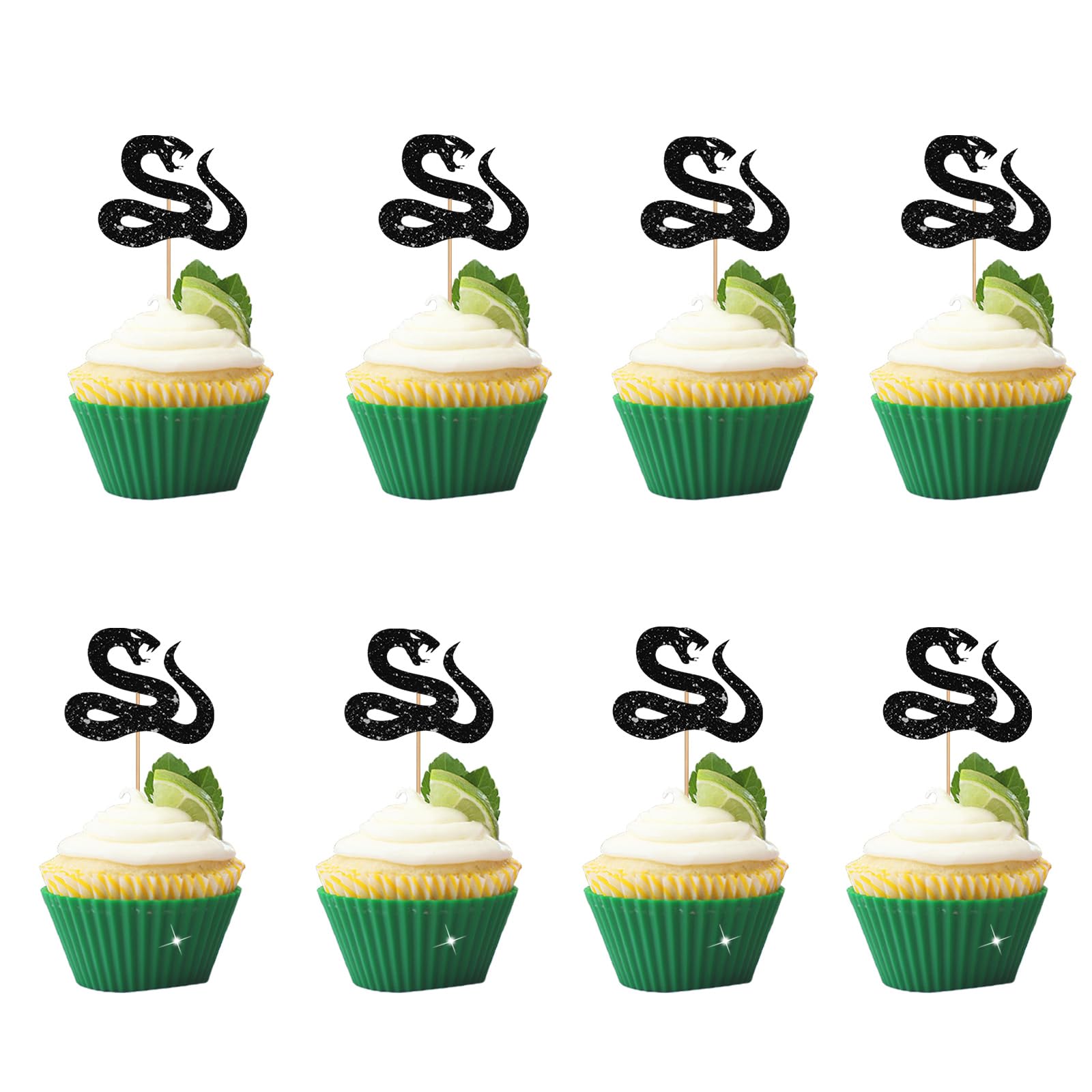 24pcs Snake Cupcake Toppers Black Glitter Snake Cake Decor Reptile ...