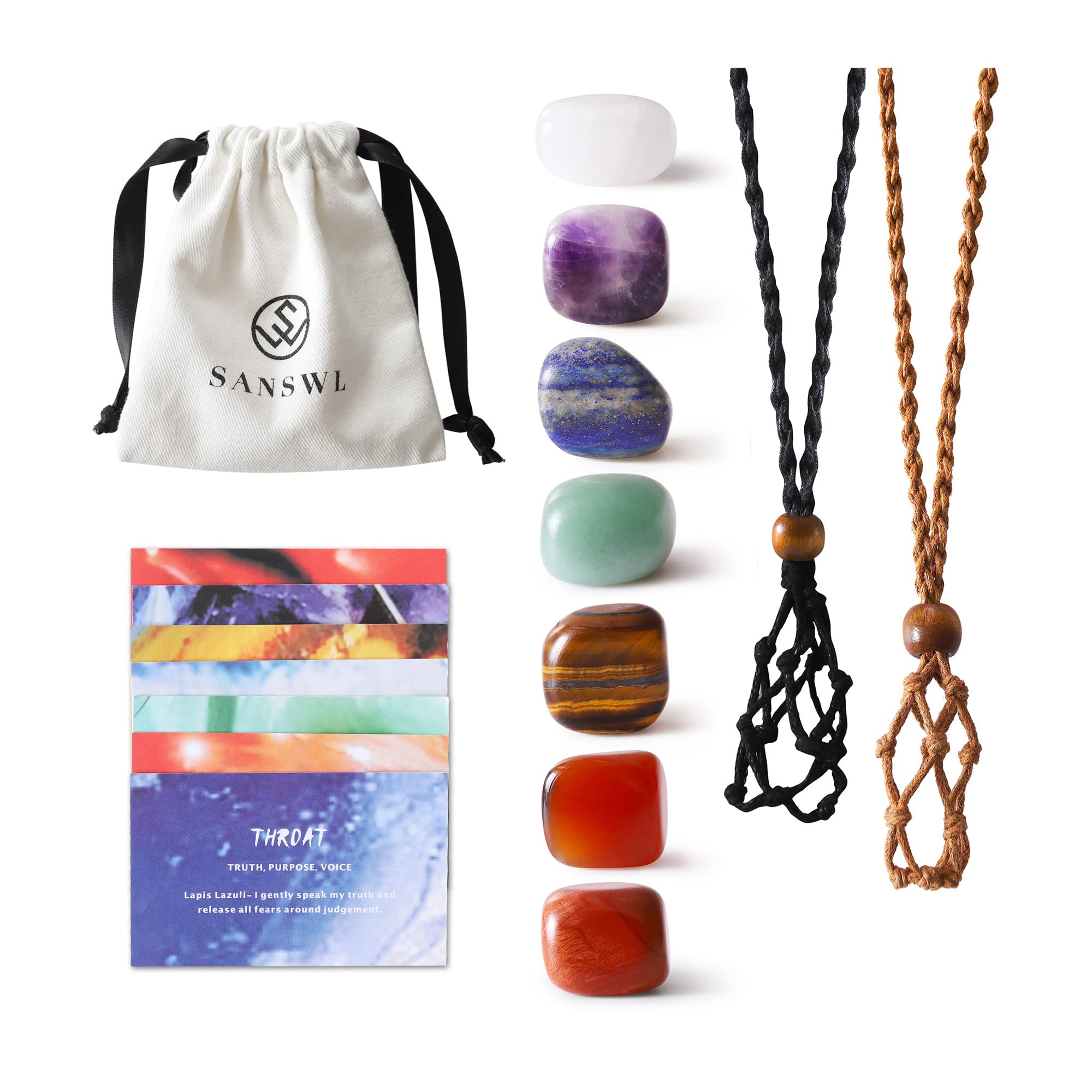 7 Chakra Healing Crystal Necklace Set Handmade Boho Rope Cage Pendant for Energy Balance Crystal Holder Jewelry for Spiritual Healing Ideal for Women Men and Kids