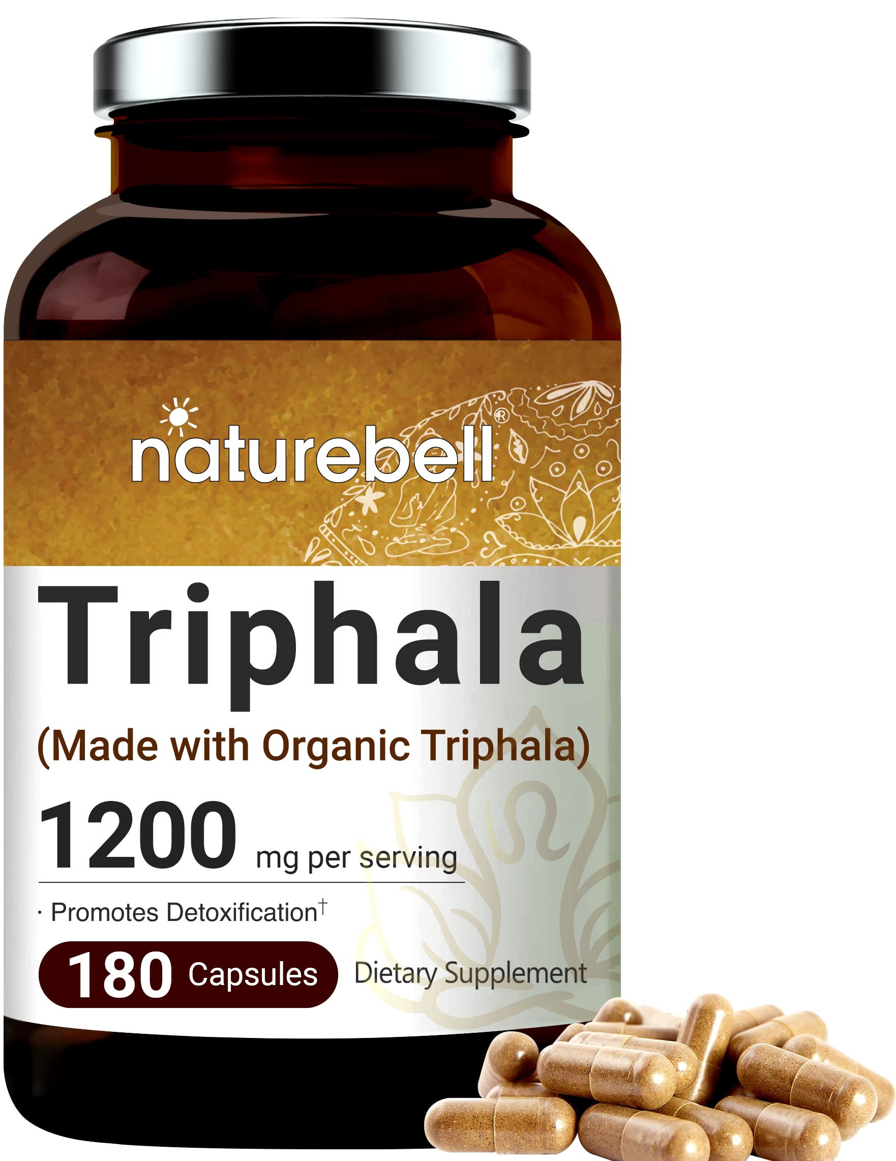 Organic Double Strength Triphala Supplement 1200mg - 180 Capsules ...