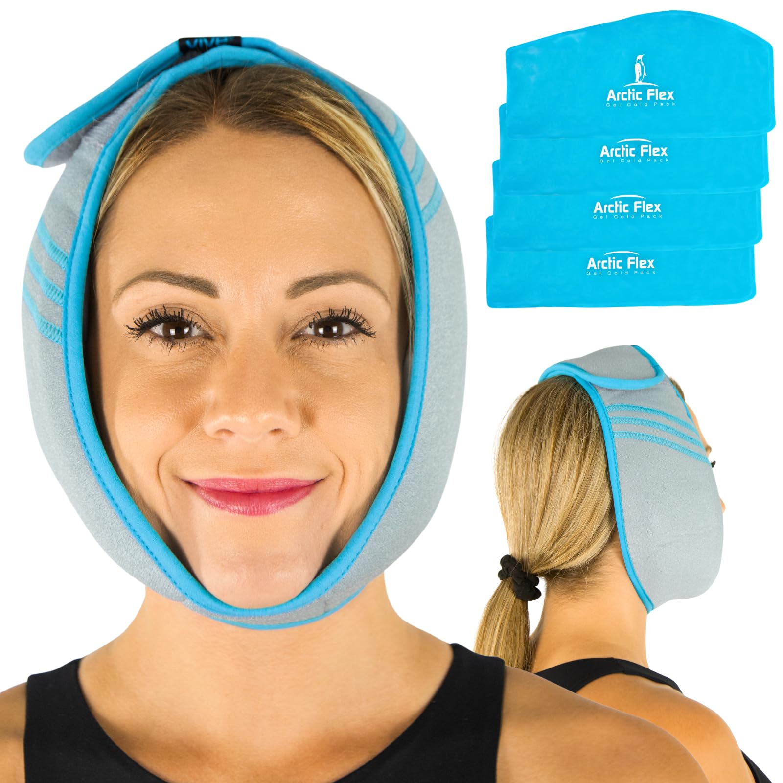 Vive Face Ice Pack Wrap for TMJ Pain Relief and Headaches Hot Cold Therapy for Jaw Surgery Recovery Wisdom Teeth Extraction Gray