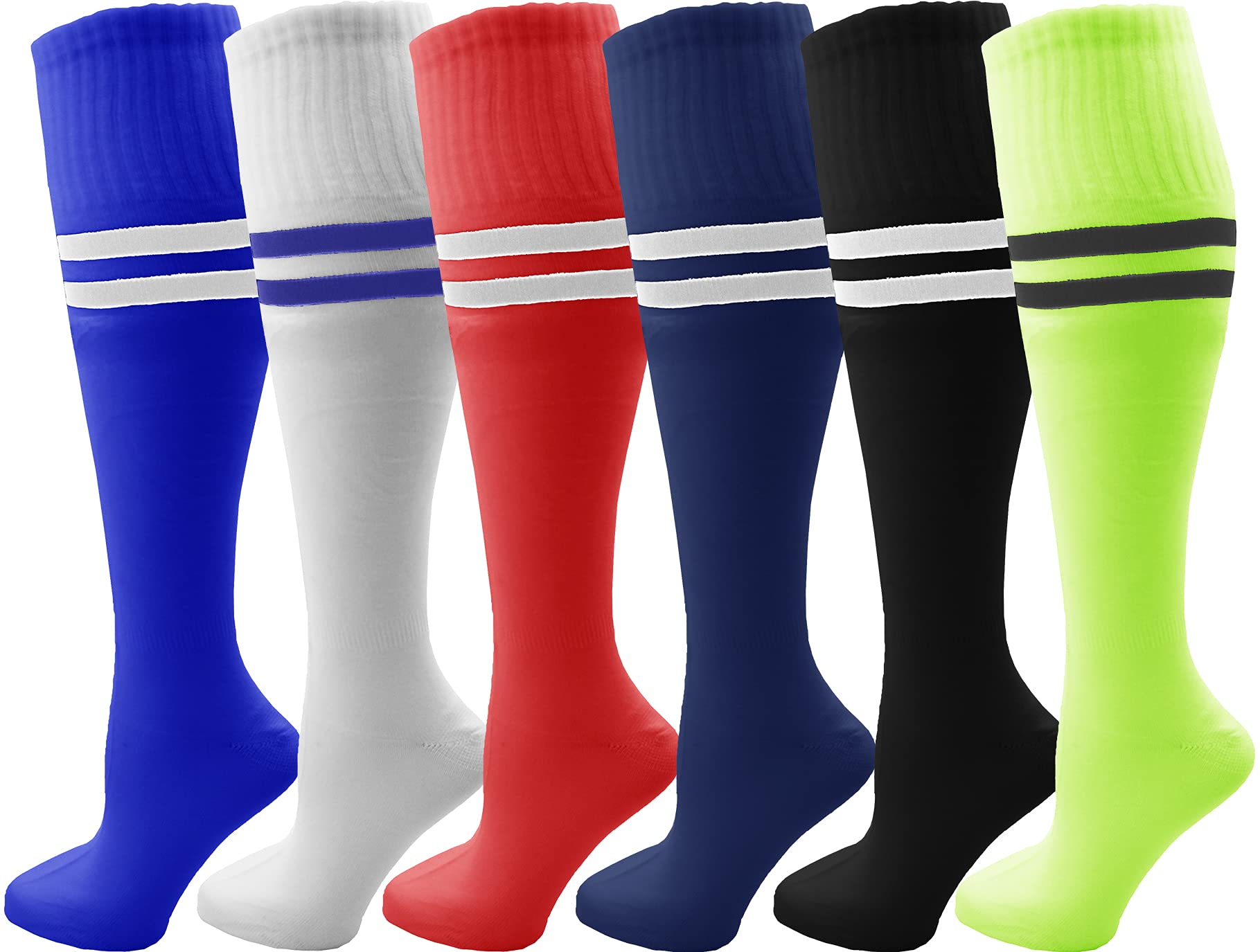 Winterlace Kids Soccer Socks 6 Pairs Youth Knee High Athletic Sports Team Pack for Boys Girls Assorted Small Sizes