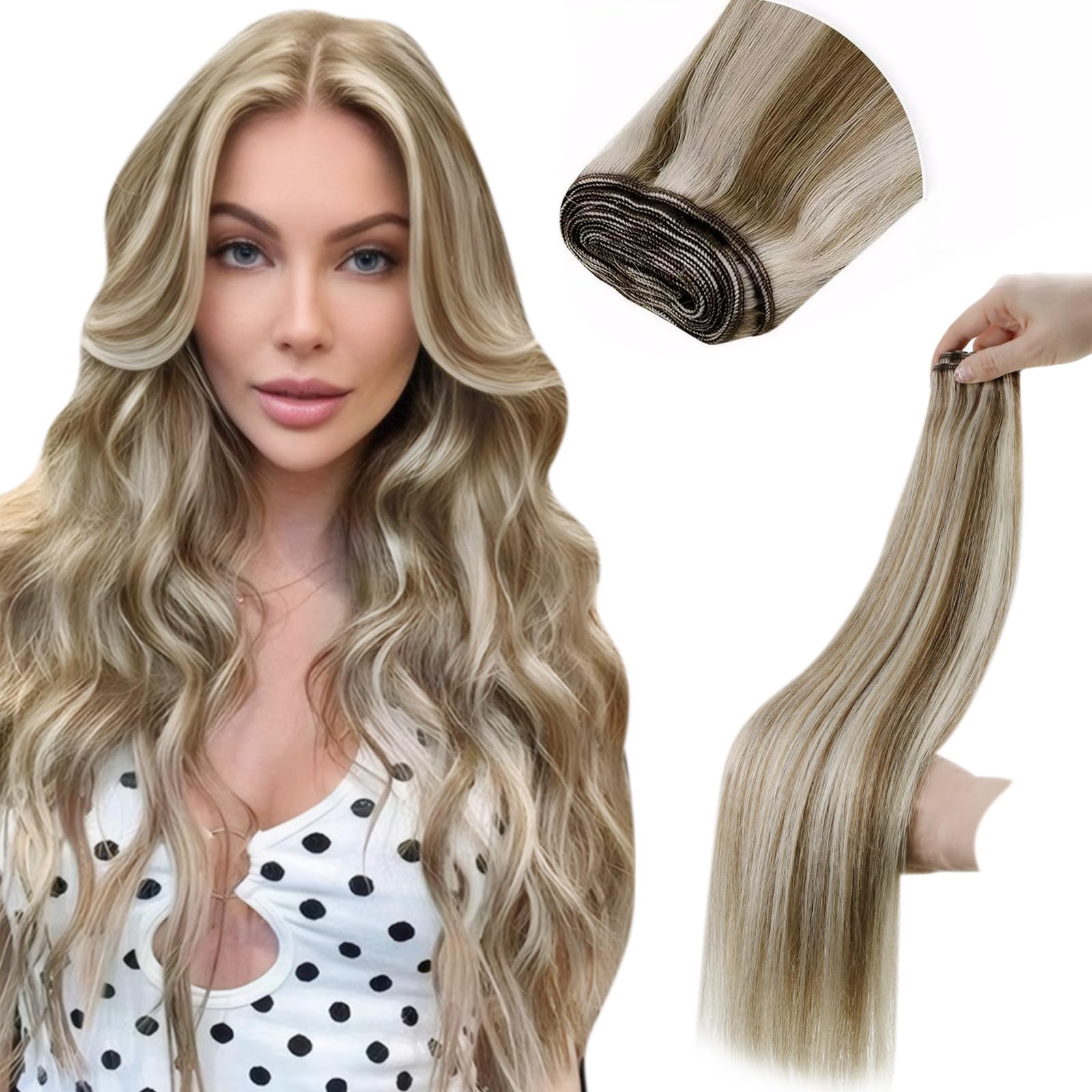 LAAVOO Real Hair Extensions - Brown Highlight 100g Sew-In Weft Hair ...