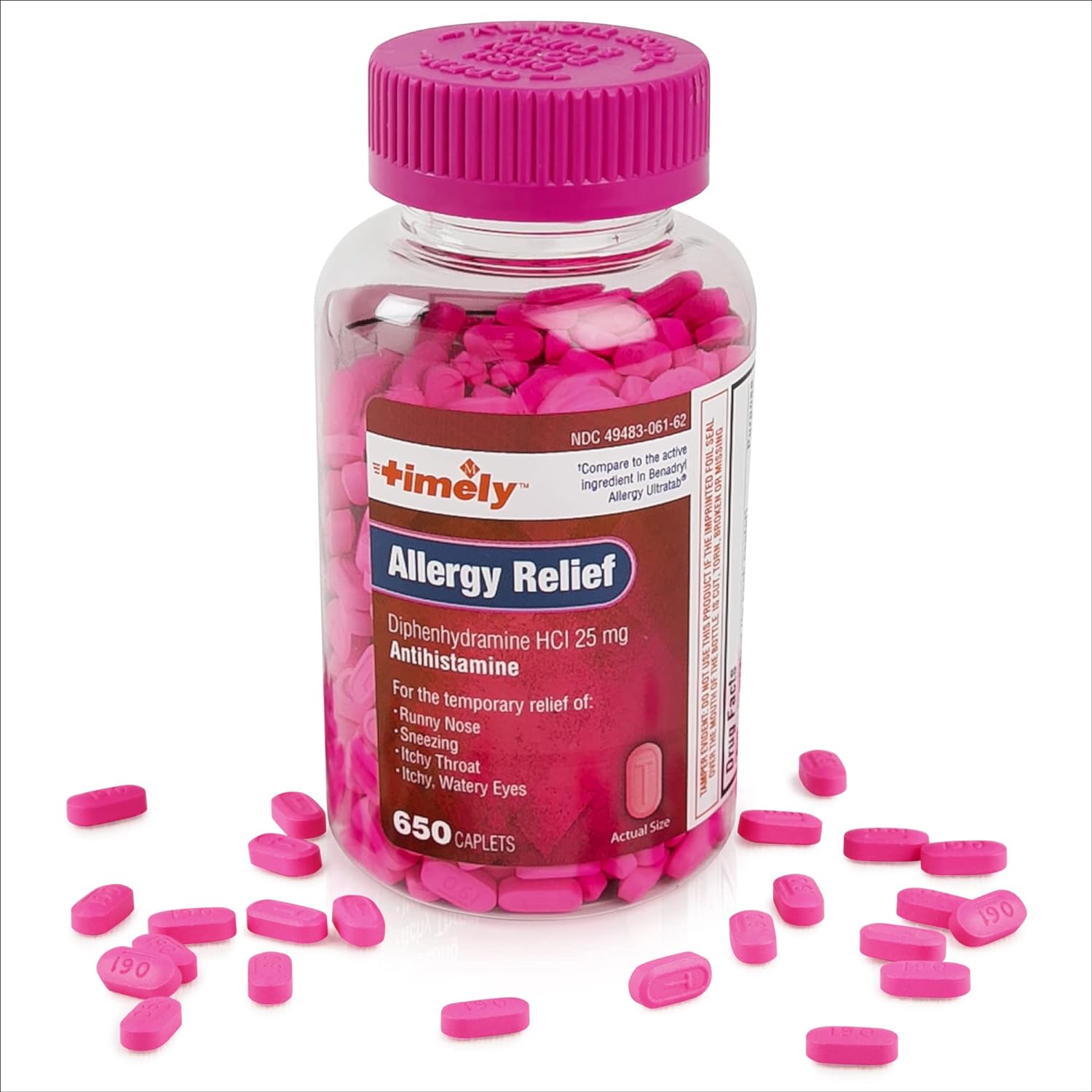 Timely Allergy Relief Diphenhydramine HCl 25 mg - 650 Caplets | Buy Now ...
