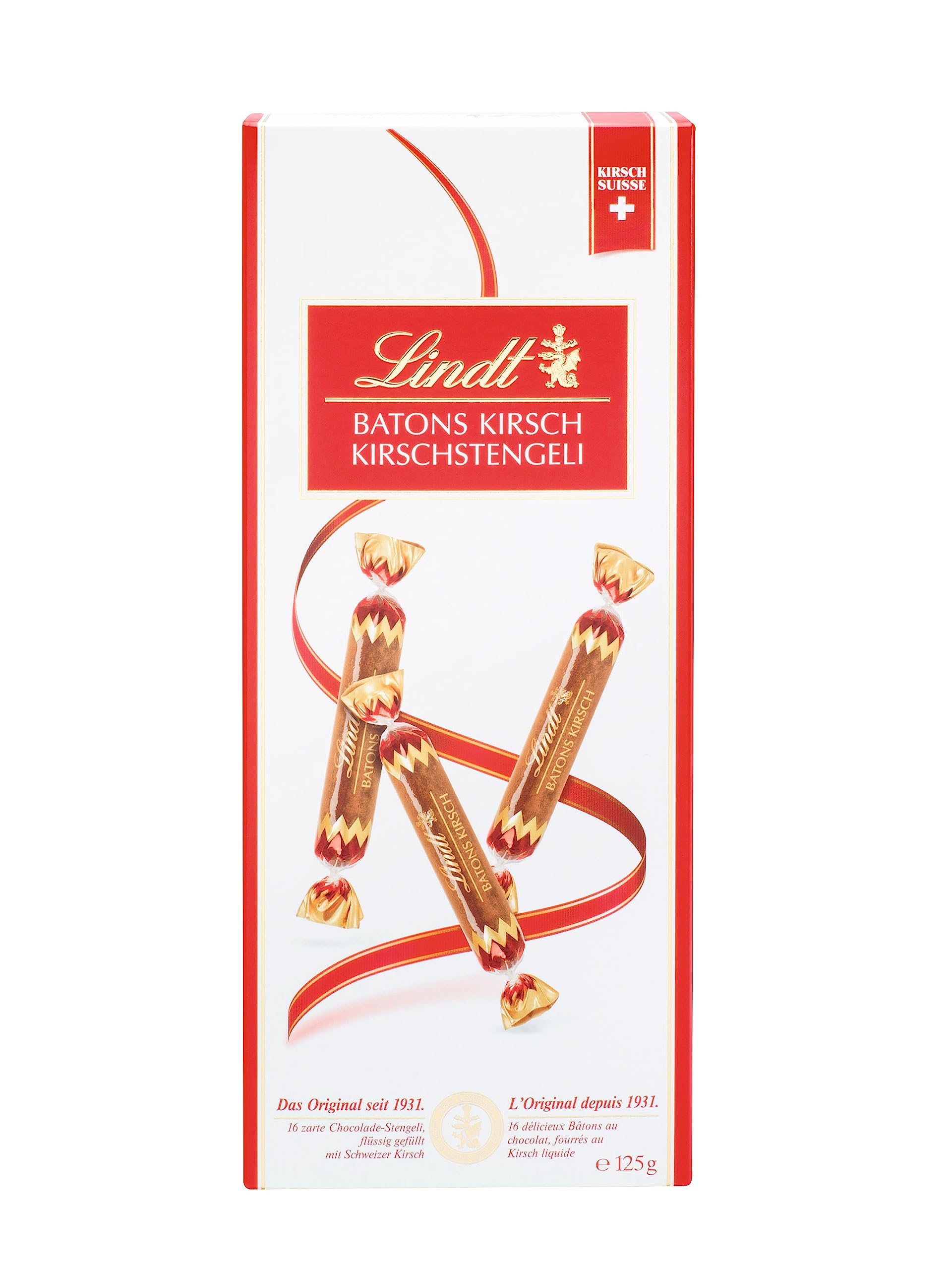 Lindt Cherry Geli Chocolate Batons 125g - Swiss Milk Chocolate Pralines ...