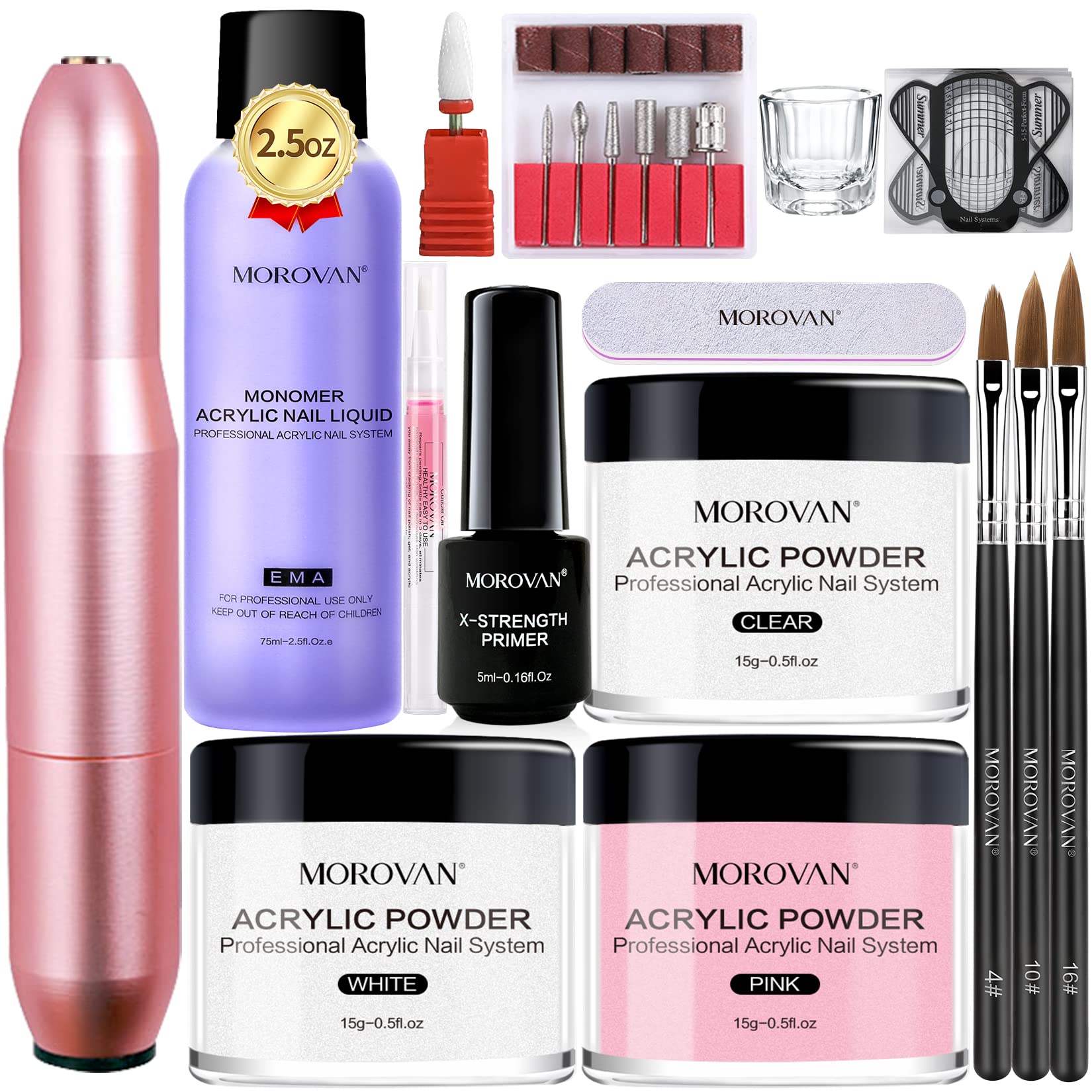 Morovan Acrylic Nail Kit With Drill White Clear Pink Colors Acrylic