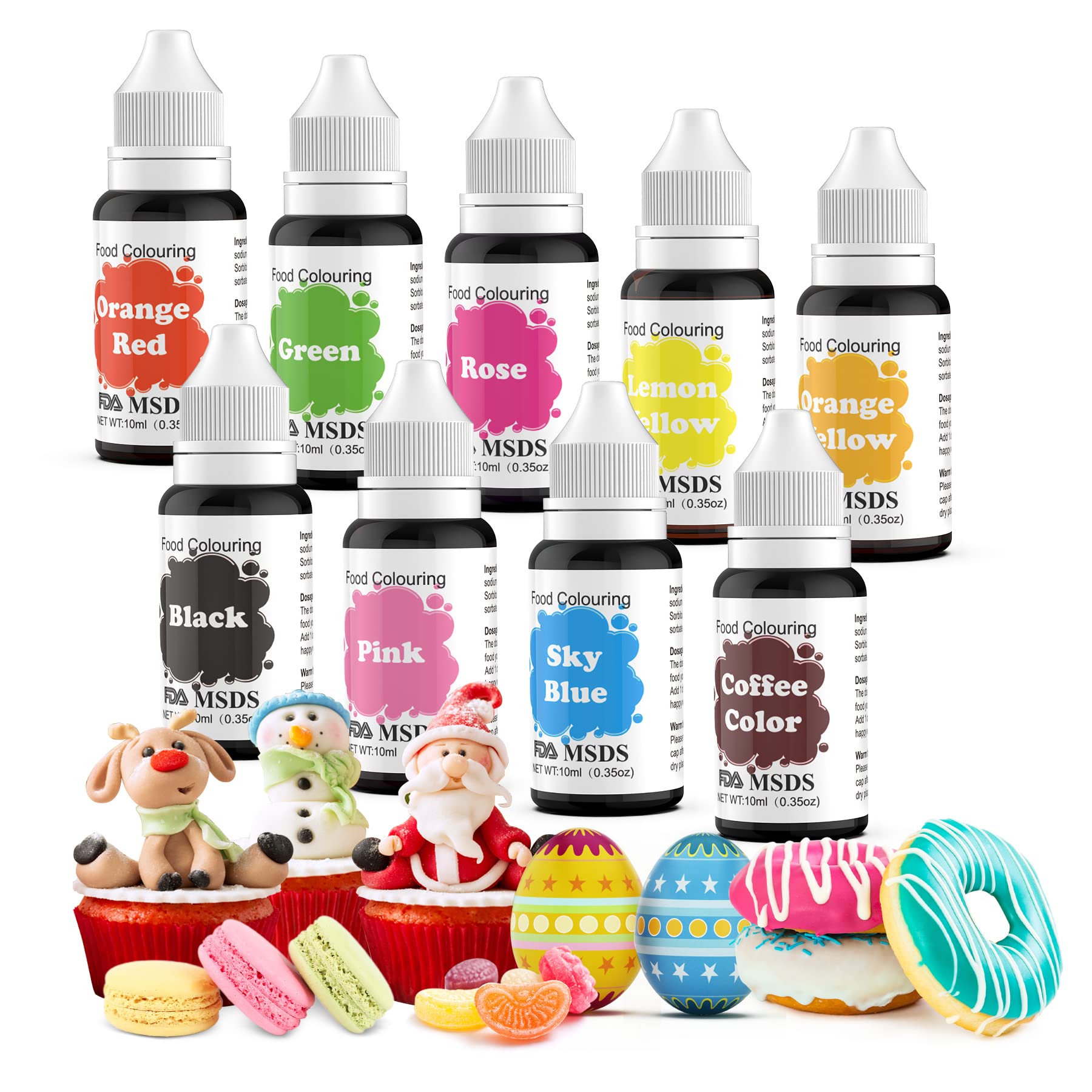 Rouclo Food Color Set - 9x10ml Liquid Food Coloring for Cake Decoration ...