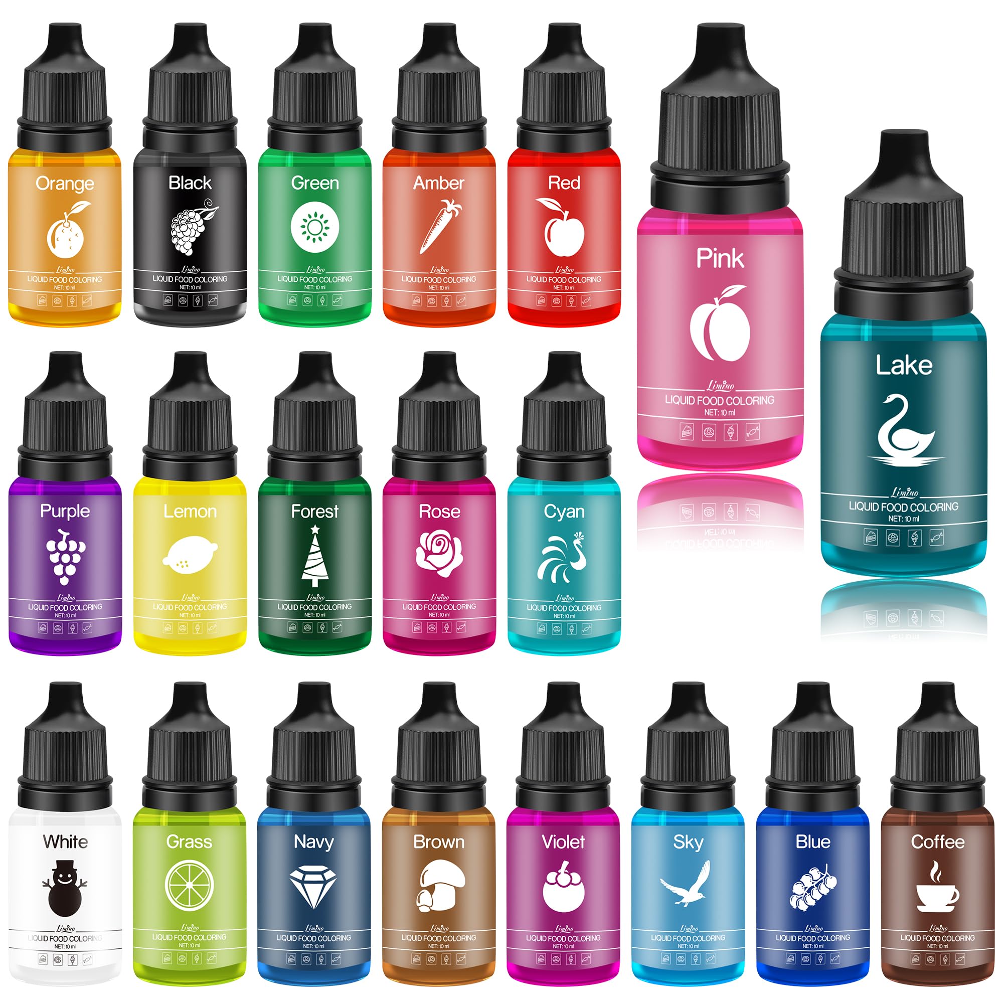 20 Pack Liquid Food Coloring - 10ml Sugar-Free Concentrated Colors for ...