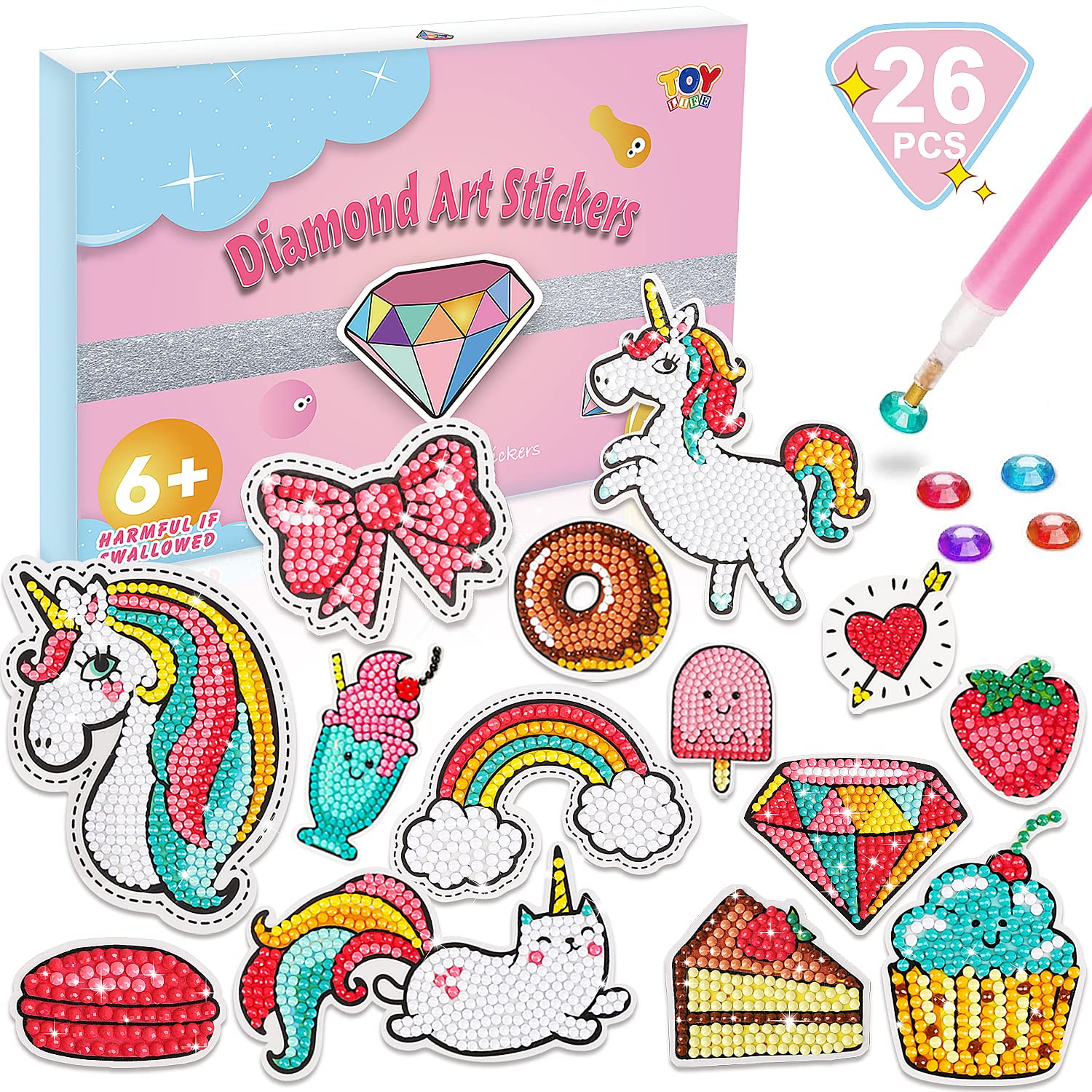 TOY Life Diamond Painting Kits for Kids 26pcs Mosaic Sticker Art Set for Beginners Gem Sticker Craft Kit for Girls 6 12 Diamond Dots Art Supplies