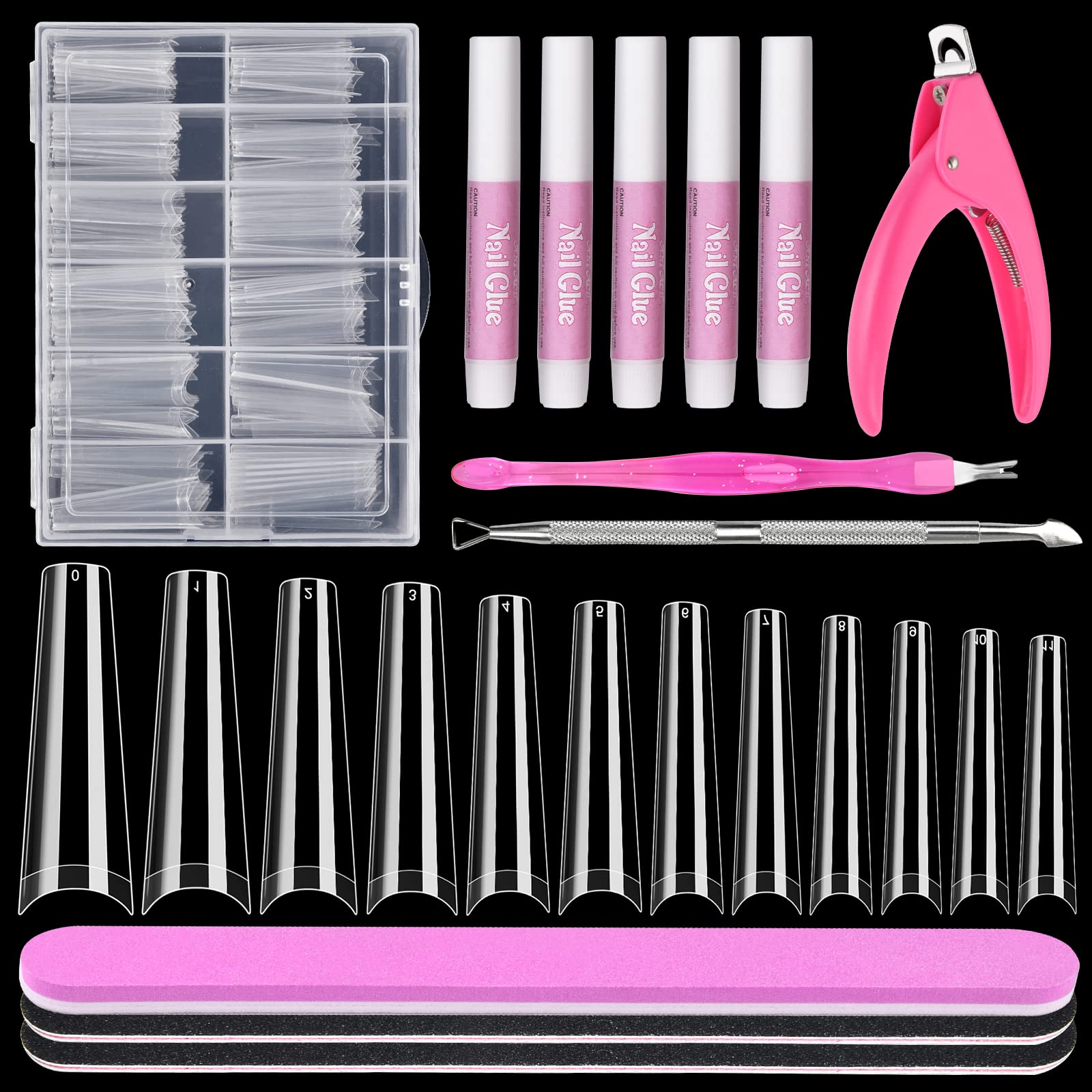 Morgles 240pcs Extra Long Clear Acrylic Coffin Nail Tips Set With Glues