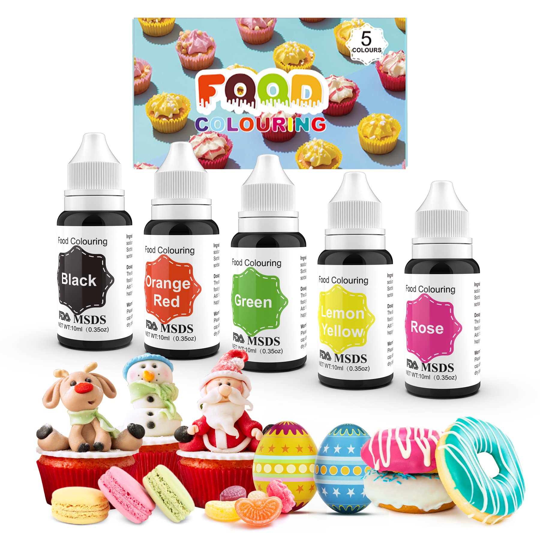 Rouclo Food Color Set - 5x10ml Liquid Dye for Cake Decoration Macarons ...
