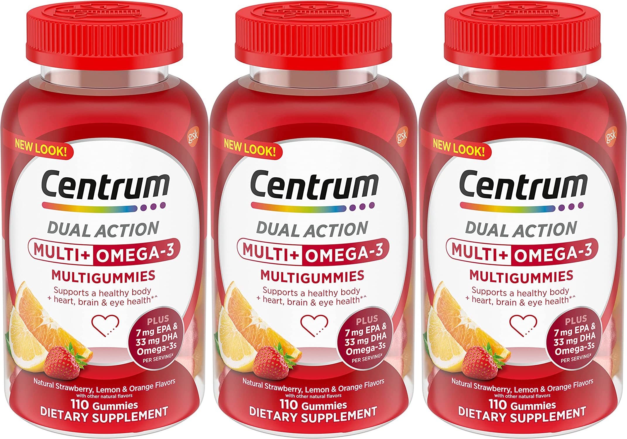 Centrum MultiGummies Multi + Omega-3 Multivitamin Strawberry Lemon ...