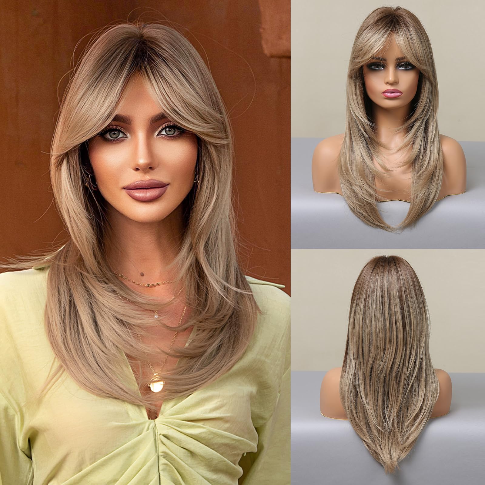 Allbell Long Blonde Wig for Women - Straight Layered Naturally Looking ...