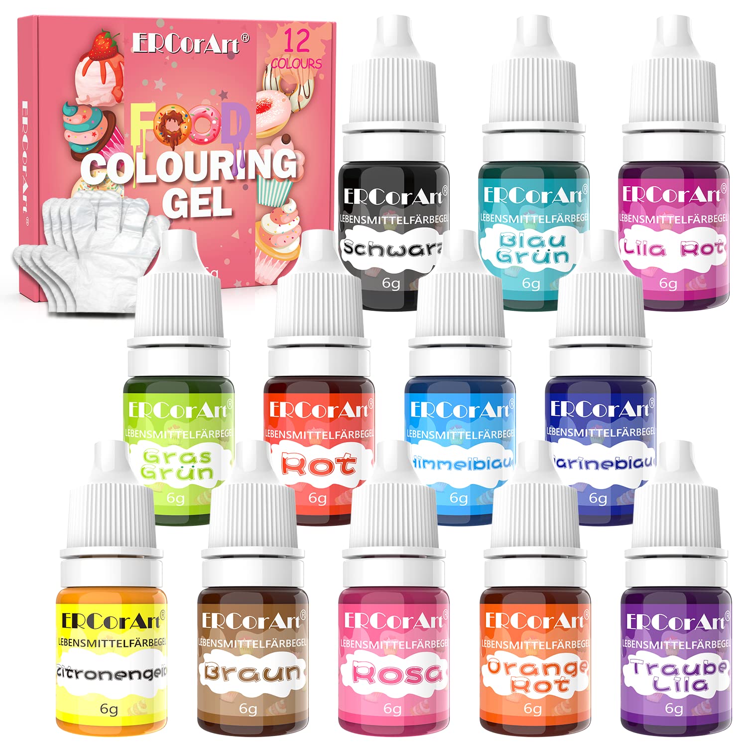 Food Color Gel Set - 12 Liquid Concentrated Colors for Cakes Macarons ...
