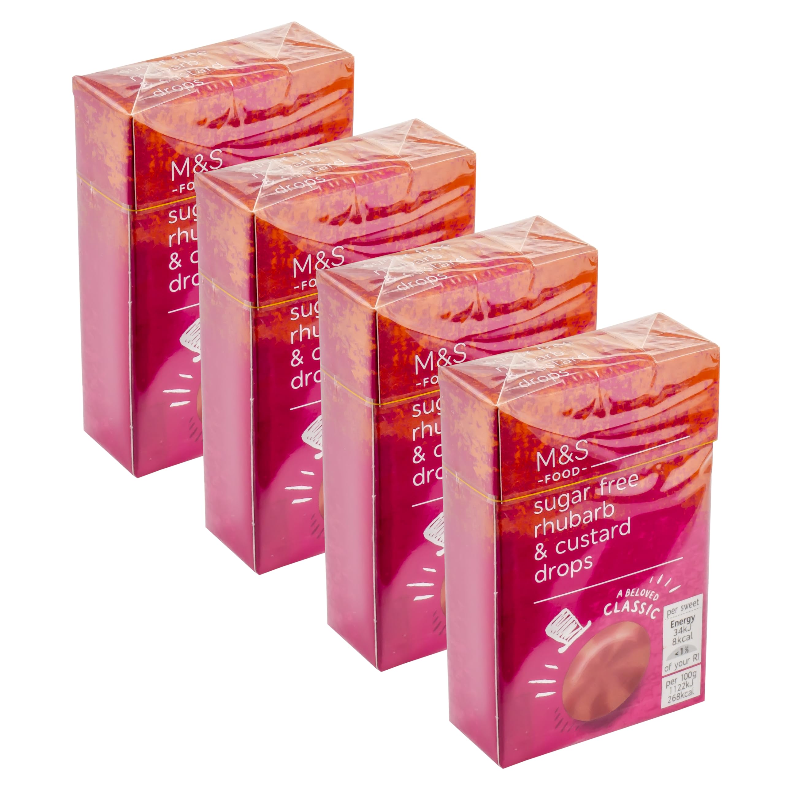 M&S Sugar Free Rhubarb & Custard Drops Hard Boiled Candy Sweets with Sweeteners Vegetarian - Set ...
