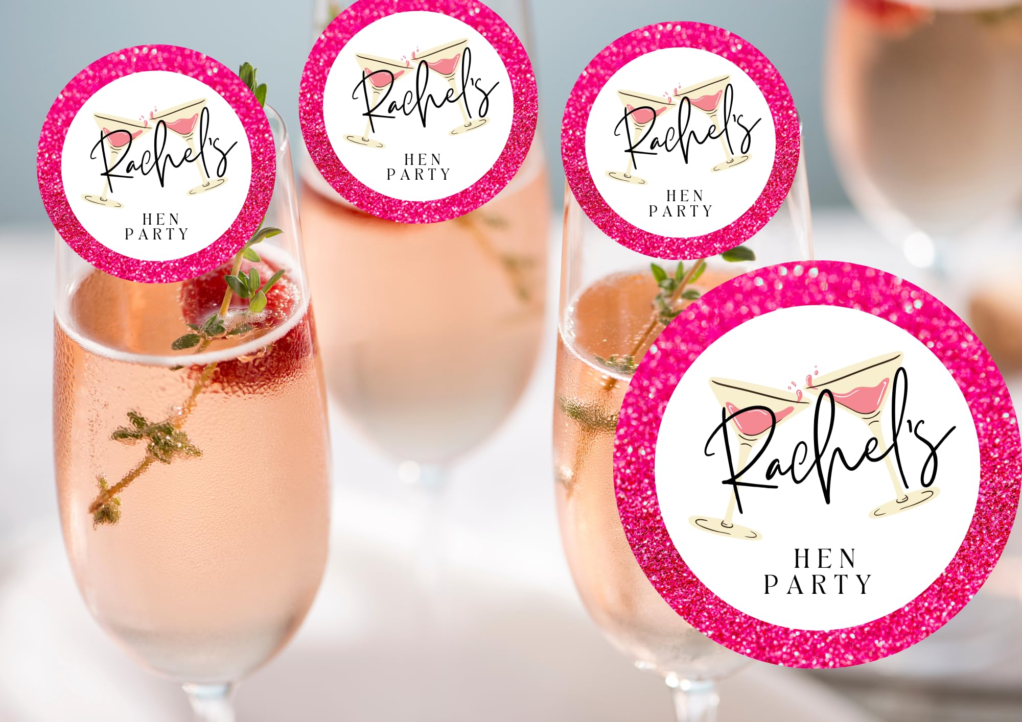 20 x 4.5cm edible HEN PARTY champagne prosecco flute drinks toppers ...