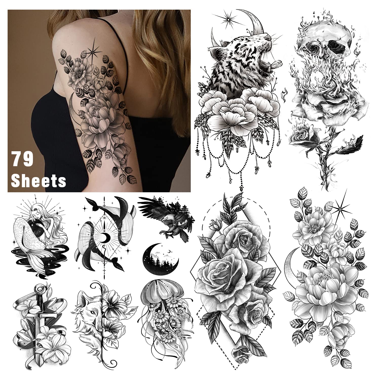 Cerlaza Waterproof Temporary Tattoos For Women 79 Long Lasting Styles