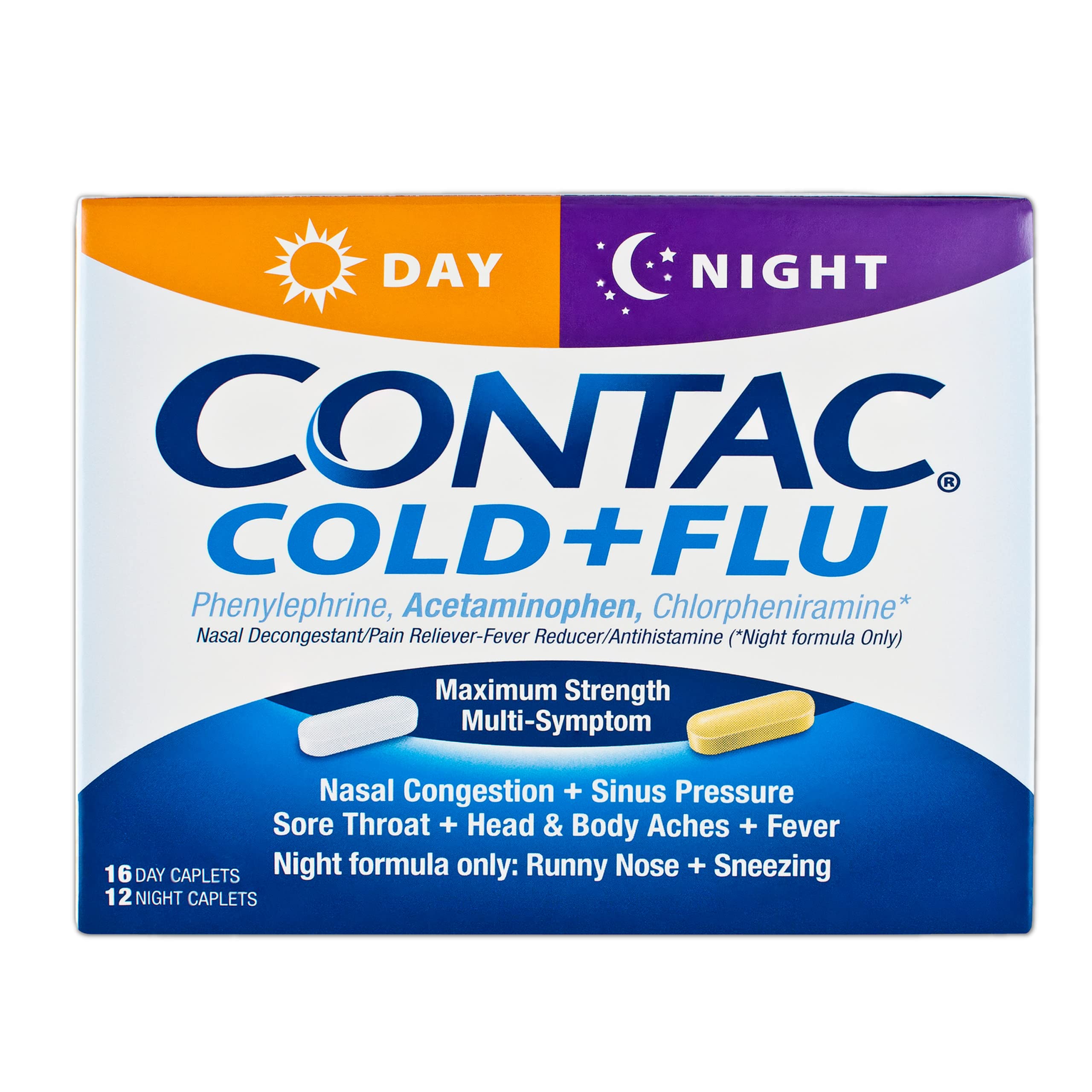 CONTAC Cold + Flu Maximum Strength Acetaminophen Day & Night Multi ...