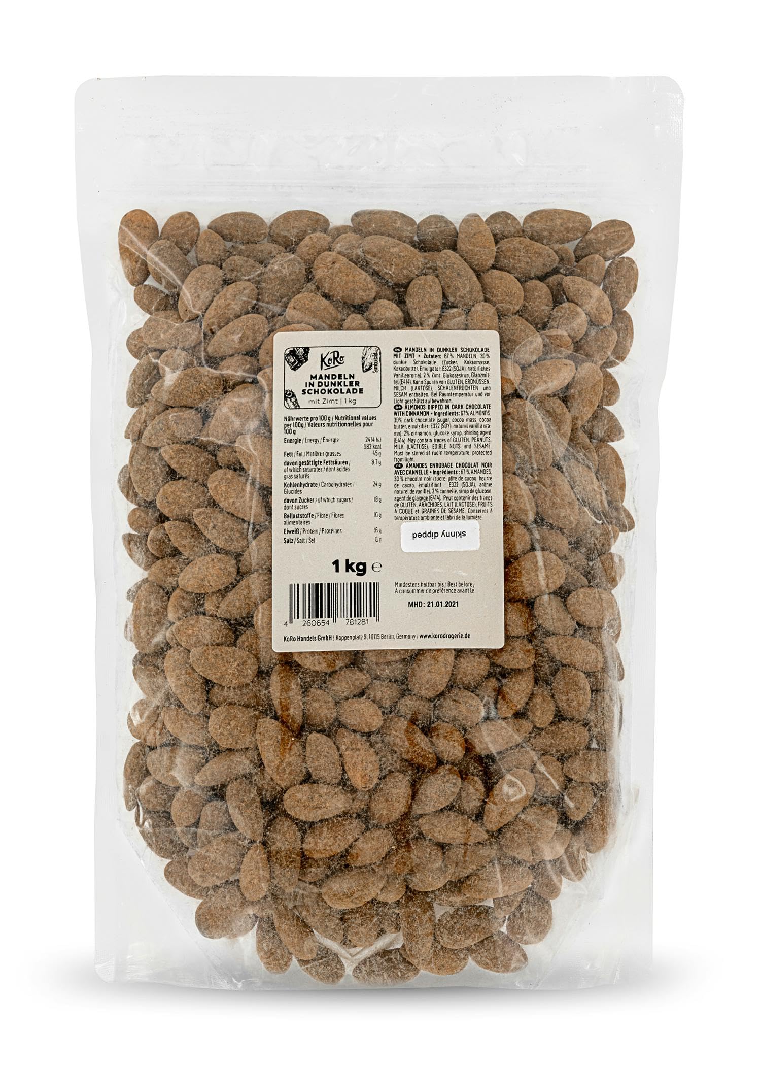 Buy KoRo Skinny Dipped Chocolate Almonds with Cinnamon 1 kg - Crunchy ...
