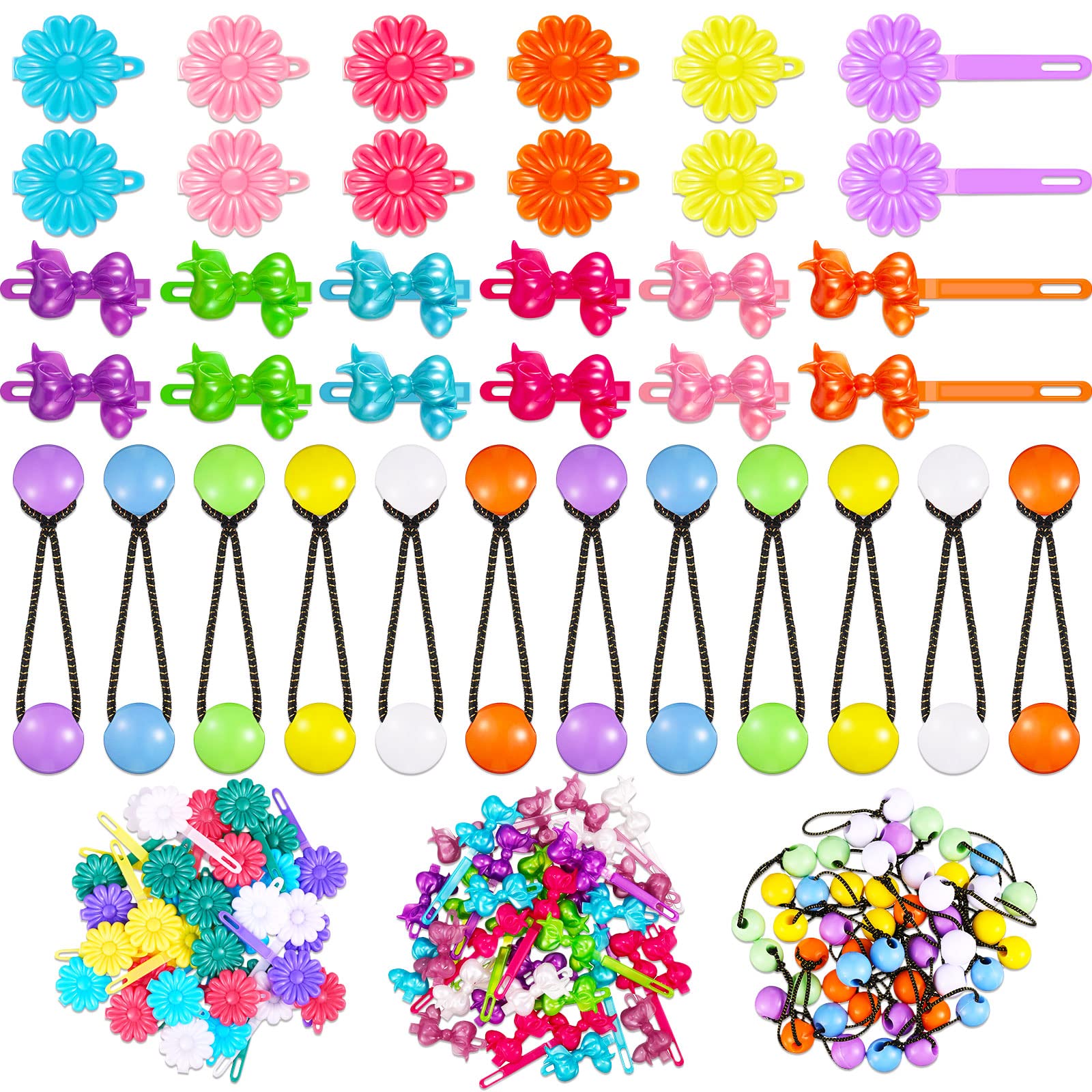 100 Pcs Girls Hair Accessories Self Hinge Barrettes Hair Ball Ties Plastic Clips for Toddler Girls Bow Flower Hair Tie for Baby Girls Cool