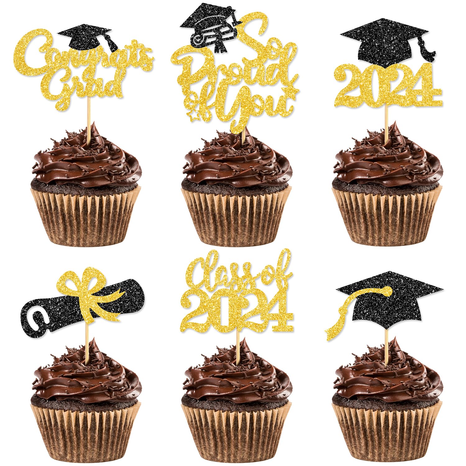 Aloreen 24CT Graduation Cupcake Toppers Class Of 2024 Cake Picks ...