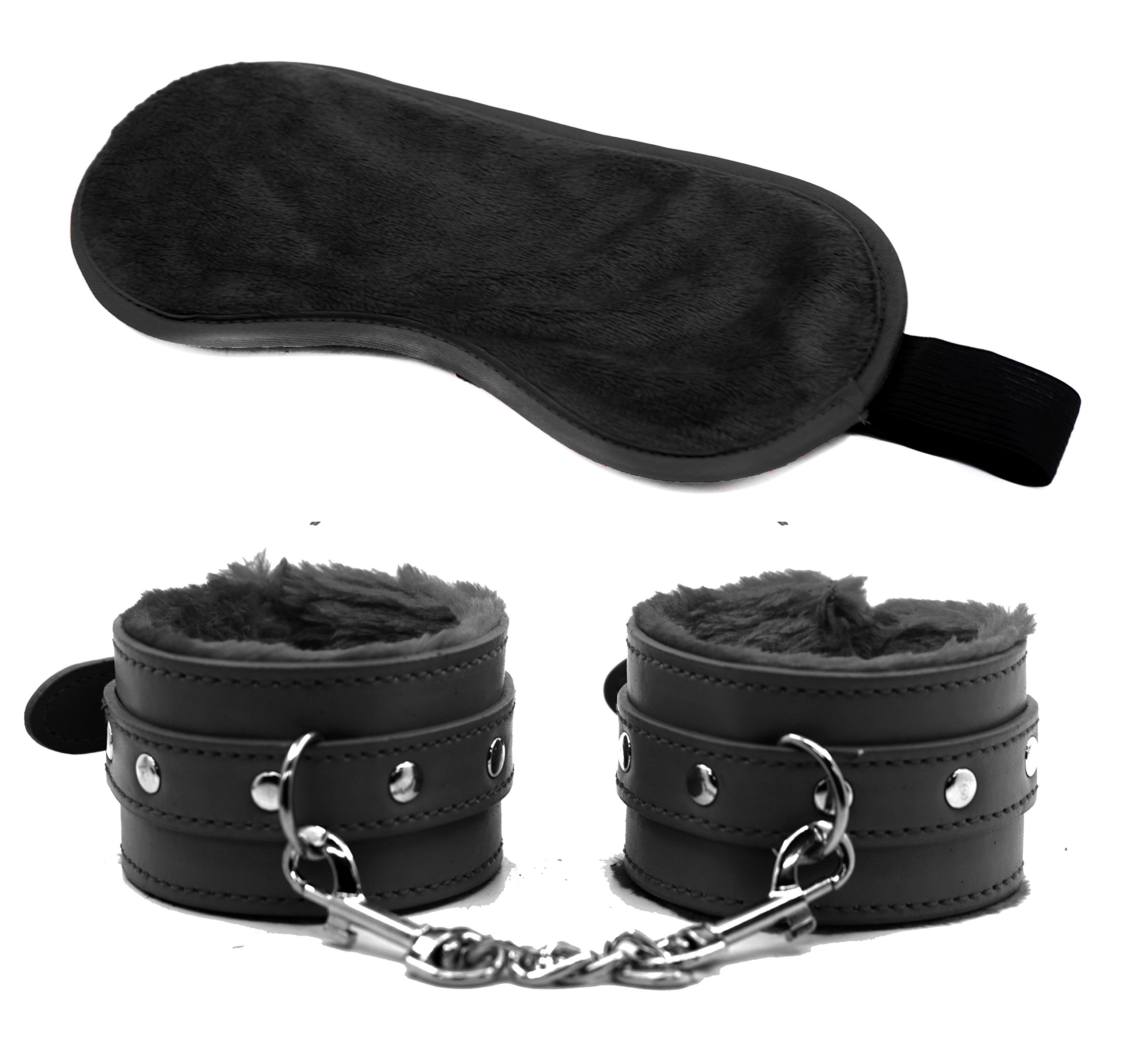 HLLMART Sleeping Eye Mask with Adjustable Black Fur Handcuffs