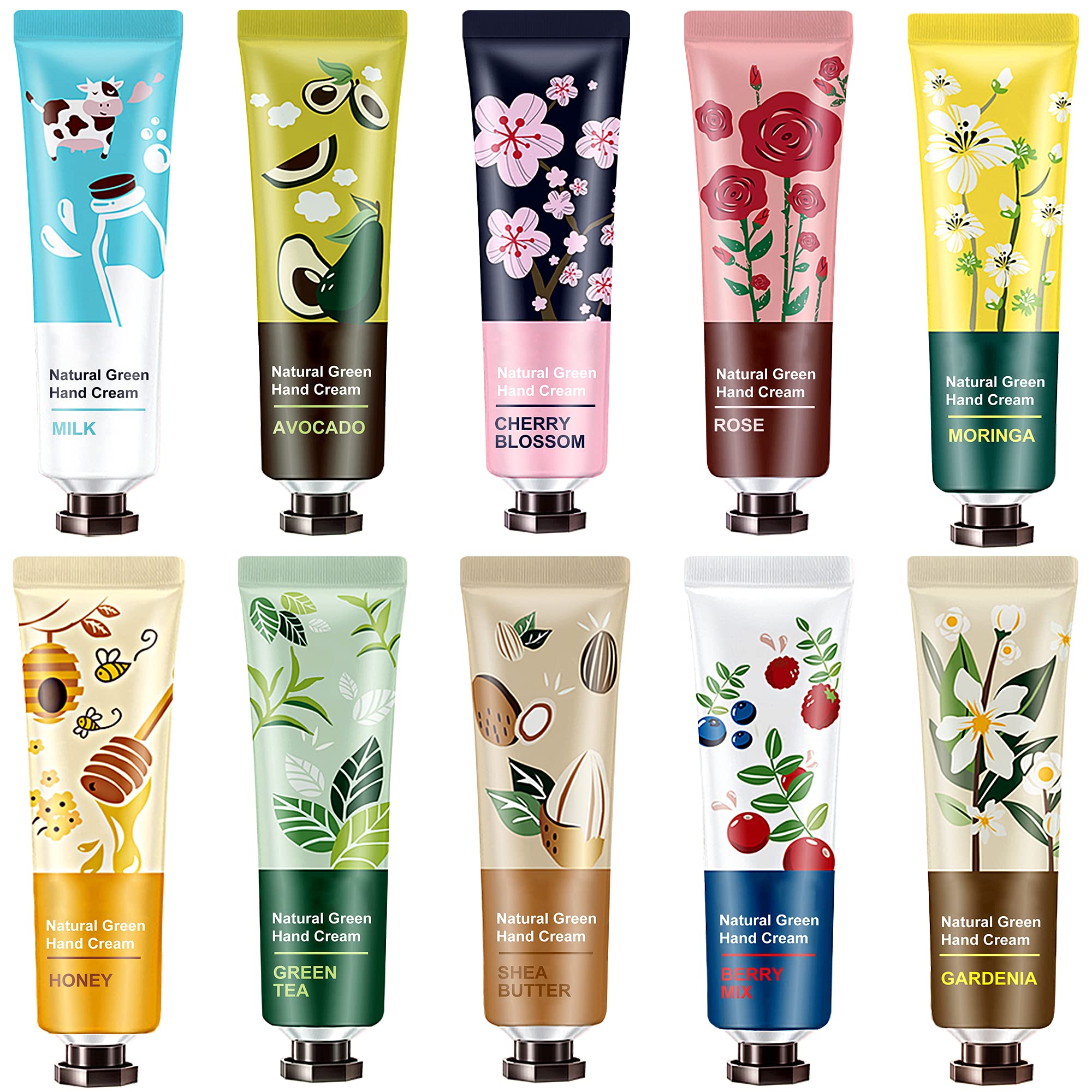 10 Pack Natural Plant Fragrance Hand Cream Moisturizing Travel Gift Set with Shea Butter Aloe 30ml