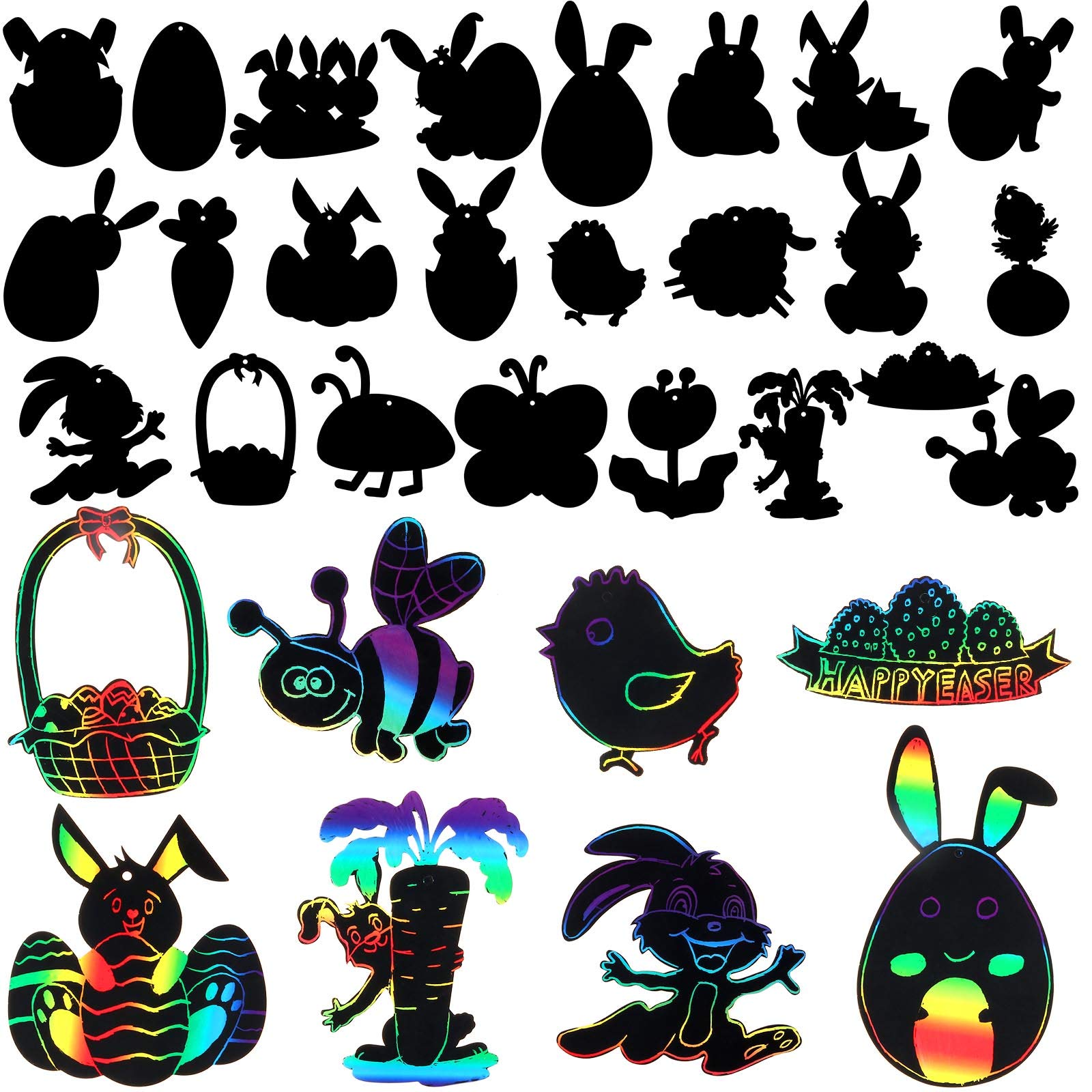 Easter Scratch Crafts Kit - 72 Pieces | Rainbow Scratch Paper Ornaments | Treats & Favor Tags ...