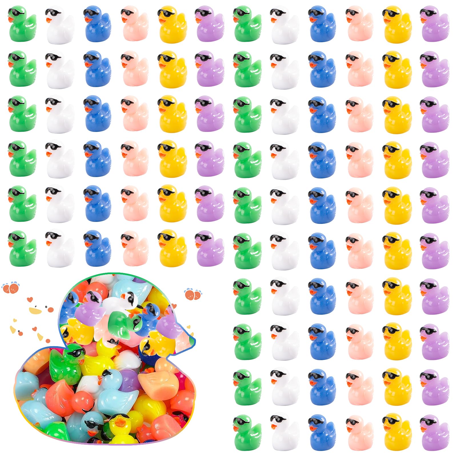 100Pcs Tiny Ducks with Sunglasses - Mini Resin Rubber Ducks for ...