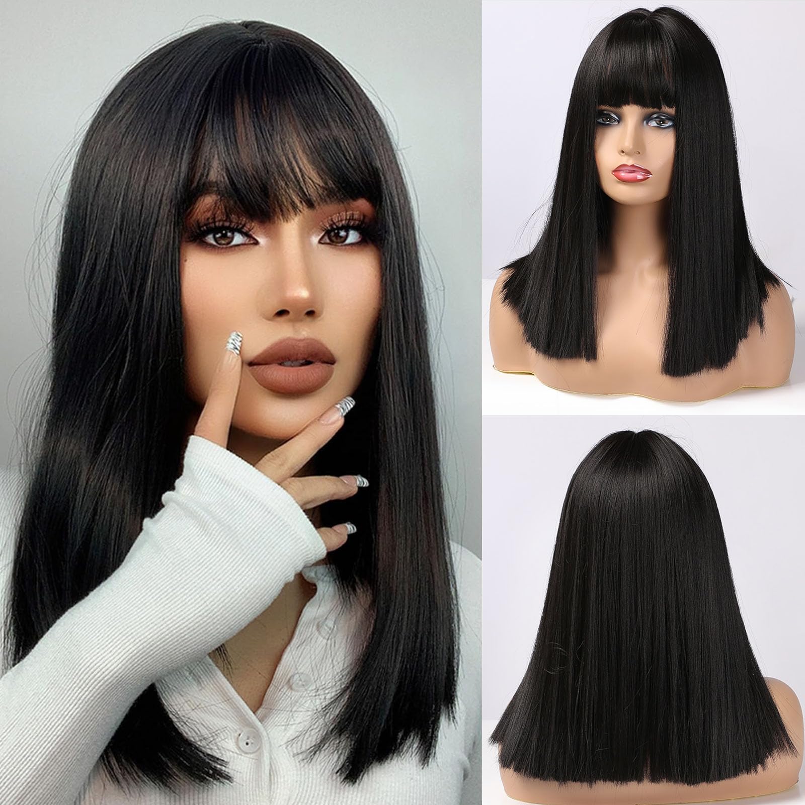 Testar 20-Inch Black Shoulder-Length Bob Wig - Natural Art Hair for ...
