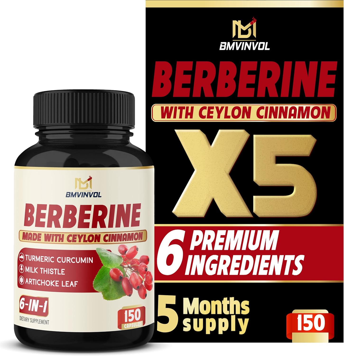 Berberine 4700mg Supplement with Ceylon Cinnamon & Turmeric - 5 Months ...