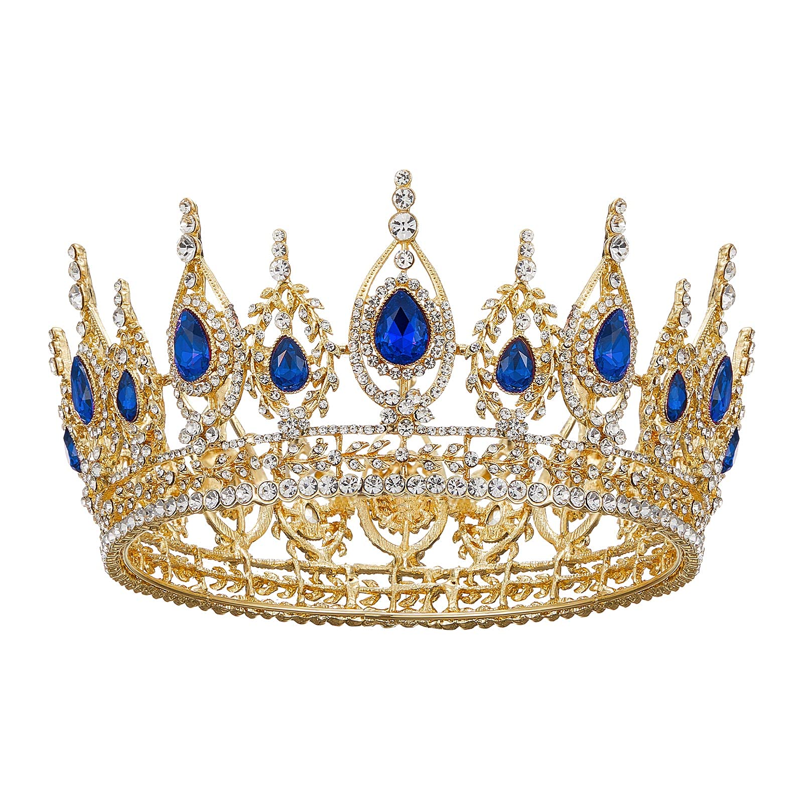 Sweetv Royal Blue Queen Crown Wedding Tiara For Bride Rhinestone