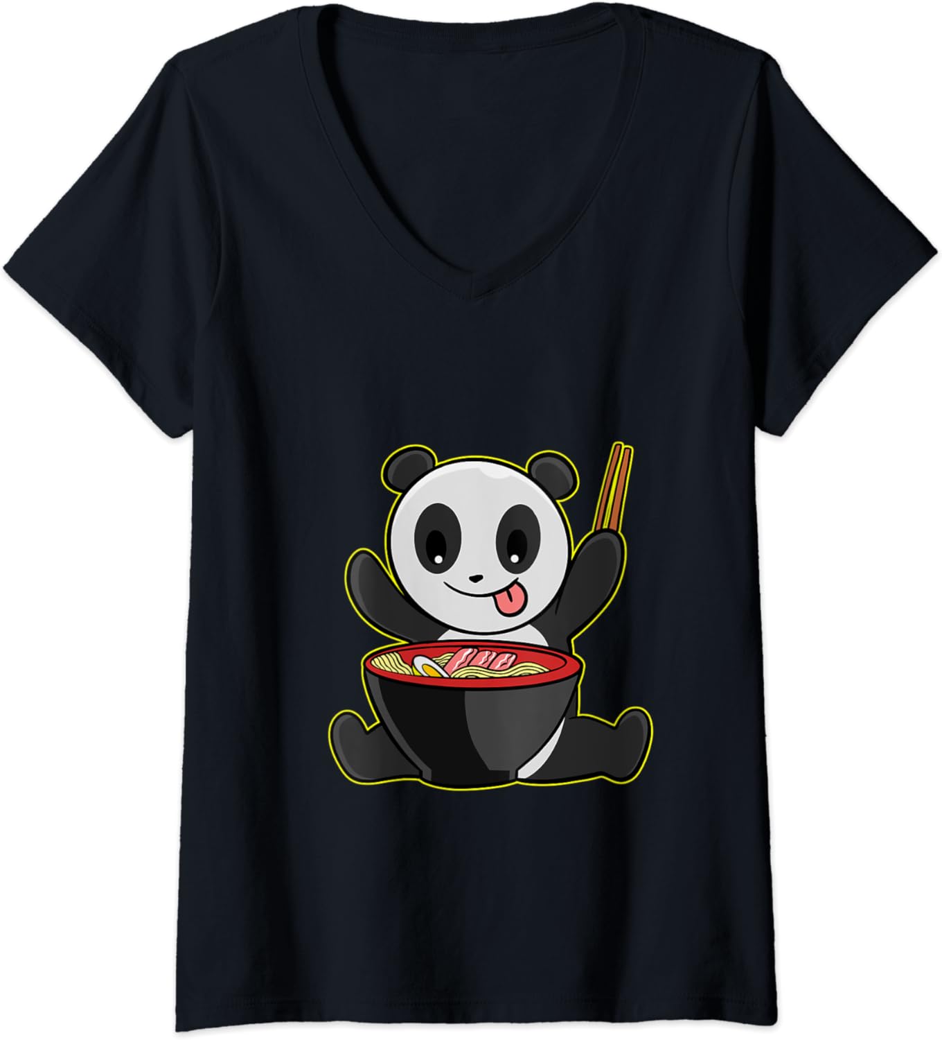 Womens Panda Ramen Kawaii Pandas Japanese Noodles V-Neck T-Shirt | Buy ...