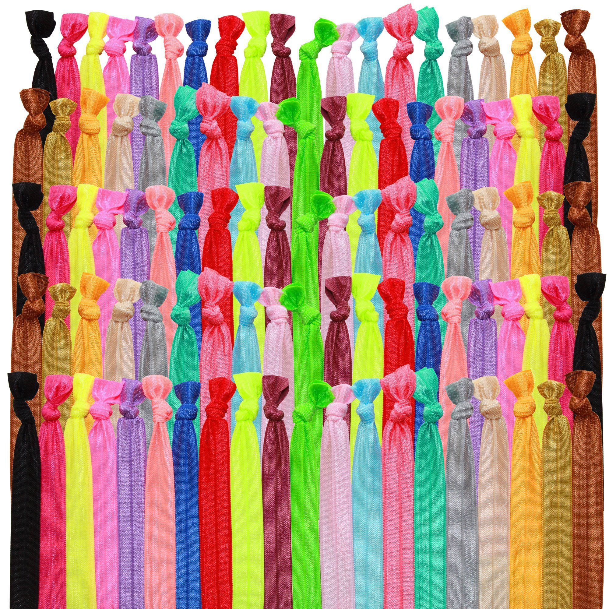 Syleia Hand-Knotted Hair Ties (Set of 100) - Bright & Pastel Colors ...
