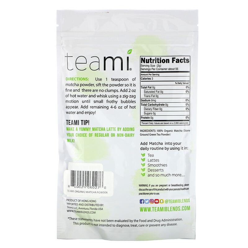 Teami Organic Matcha Powder - Ceremonial Grade 4 oz | Premium Green Tea ...