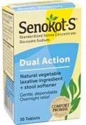Senokot-S Dual Action 30 Tablets Natural Vegetable Laxative Ingredient ...