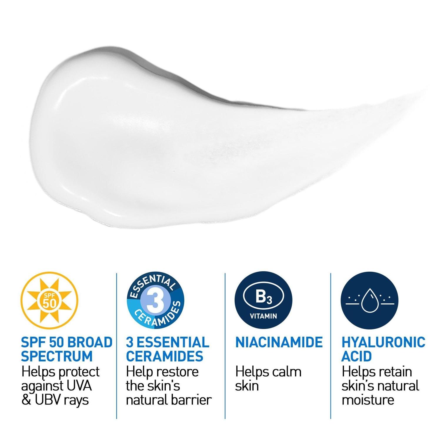 CeraVe AM Lotion Face Moisturizer with SPF 50 for Balanced to Oily Skin ...