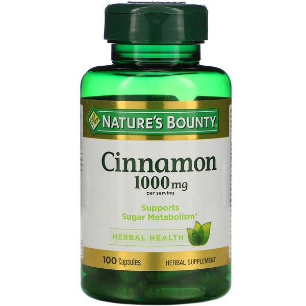 Nature's Bounty Cinnamon 1000 mg - 100 Capsules | Premium Herbal ...