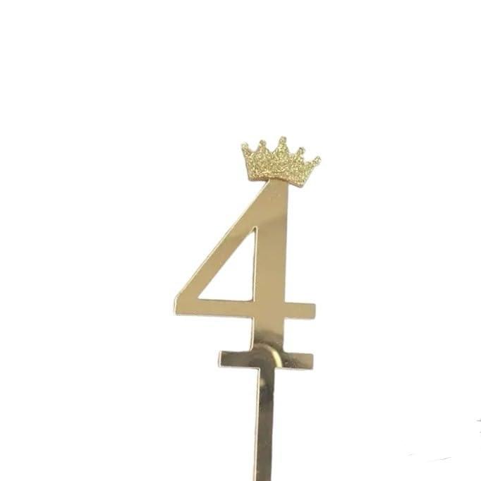Gold Acrylic Number 4 Four Silver Birthday Cake Topper - Celebrate with ...