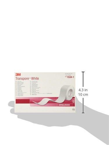 3M Transpore White Surgical Tape 1534-1, 1 x 10 yd, 12 Rolls/Carton, 10 ...