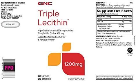 GNC Triple Lecithin - 240 Capsules | Natural Brain & Liver Support ...
