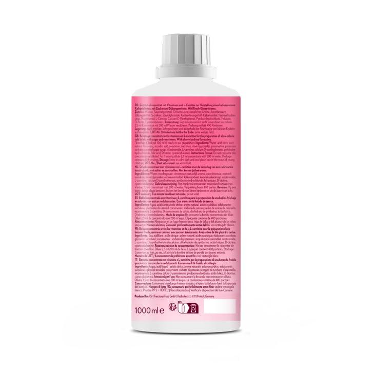 Gymqueen Zero Drink Iced Cherry 1000ml - Low-Calorie Sugar-Free Beverage Concentrate with B ...