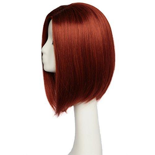 100% Human Hair Short Bob Wig - Red Straight Side Part Women's Full Wig ...