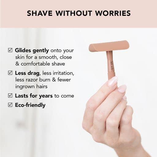 Kitsch Perfect Glide Safety Razor - Metal Handle with 5 Supply Blades | Reusable Single Blade ...