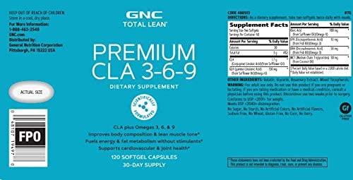 GNC Total Lean Premium CLA 3-6-9 Softgel Capsules for Body Composition ...