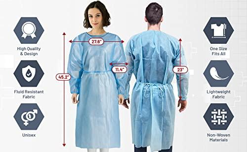 50-Pack Disposable Isolation Gown FDA Registered AAMI Level 1 PP & PE ...