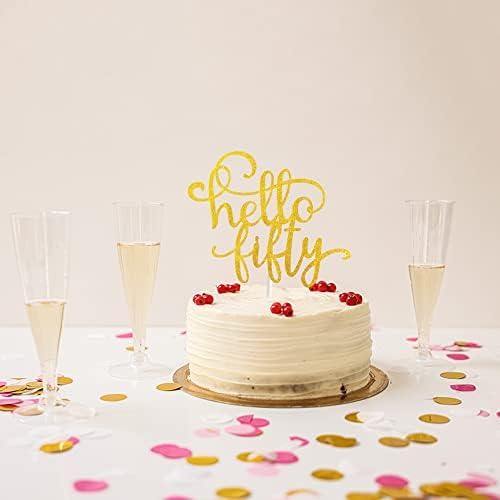 GotGala Glitter Hello Fifty Cake Topper 50th Birthday Cake Topper for ...