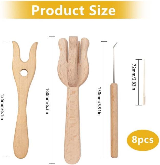 Lucet Fork and Needle Kit - 8Pcs Wooden Crochet Fork Set for DIY ...