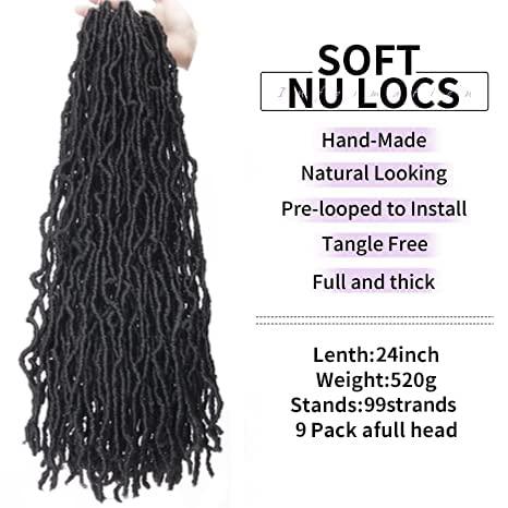 9 Packs Nu Locs Crochet Hair Braids 24 Pre-looped Goddess Locs Curly ...
